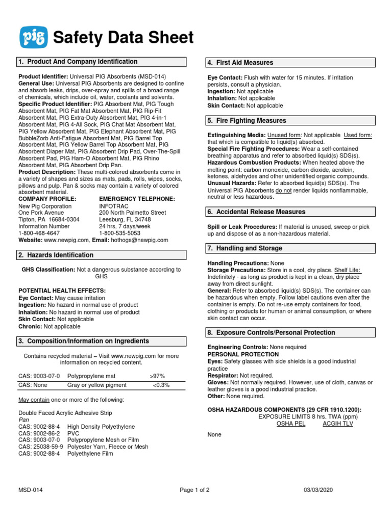 MSDS_PIGABSOR | PDF | Superfund | Dangerous Goods