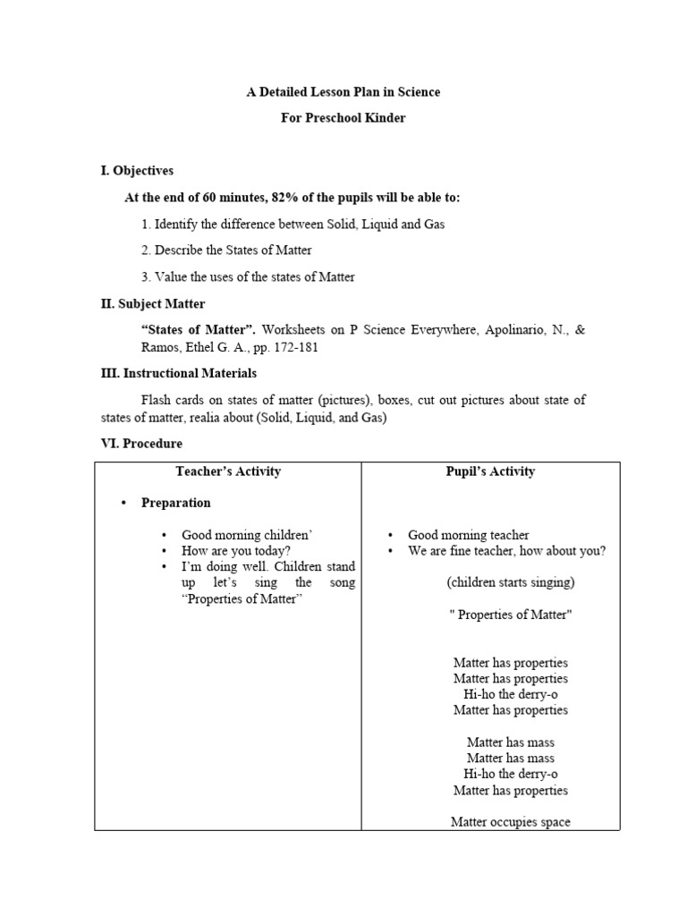 States of Matter Lesson Plan for Kids | PDF | Matter | Liquids