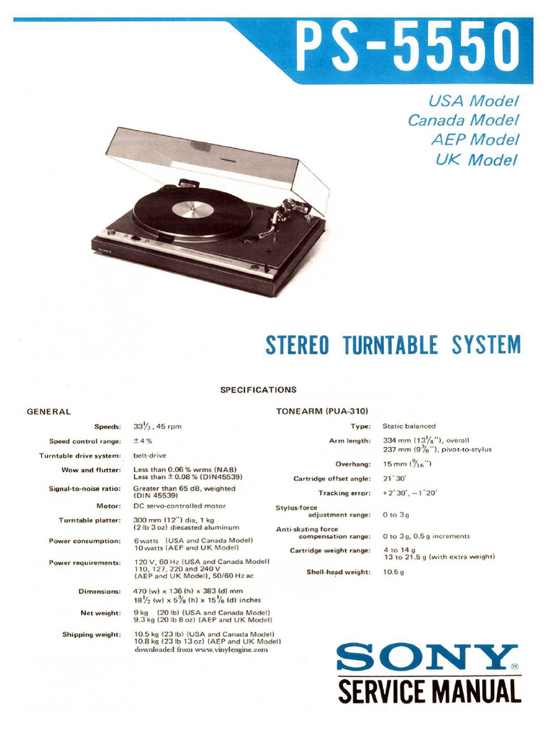 Sony Ps-5550 Turntable | PDF