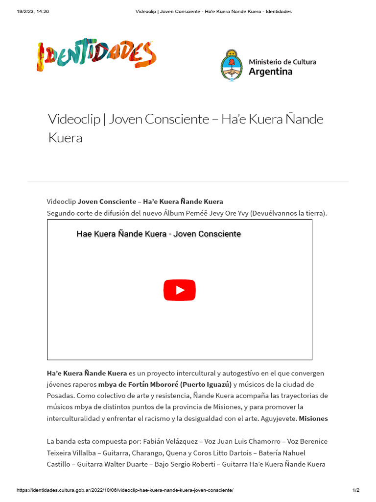 Videoclip Intercultural: Ha'e Kuera Ñande | PDF