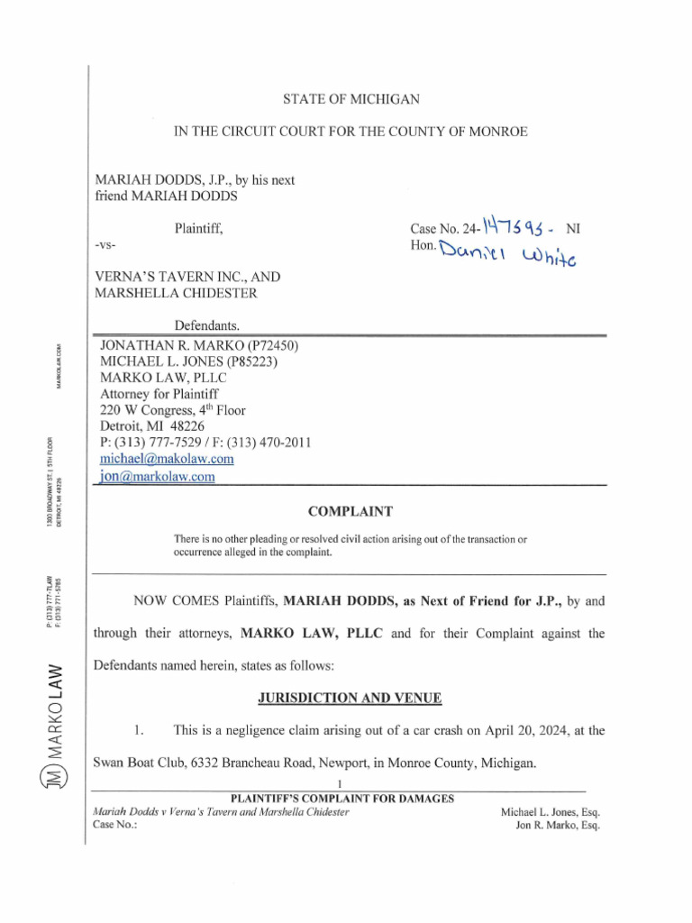 Lawsuit Against Marshella Chidestar and Verna's Tavern | PDF