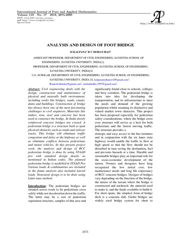 Analysis and Design of Foot Bridge | PDF | Bridge | Civil Engineering