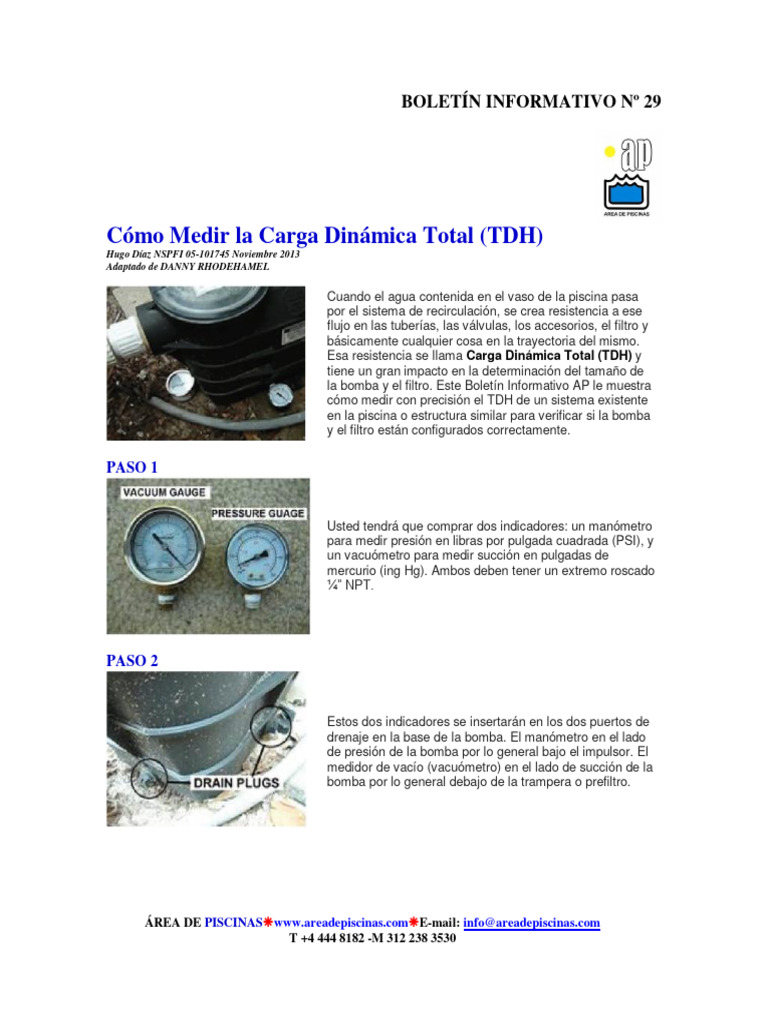 B29 Cómo Medir la Carga Dinámica Total TDH | PDF | Bomba | Presión