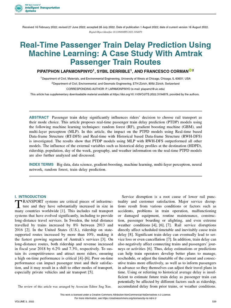Real-Time Passenger Train Delay Prediction Using Machine Learning A ... Real-Time Passenger Train Delay Prediction Using Machine Learning A ...