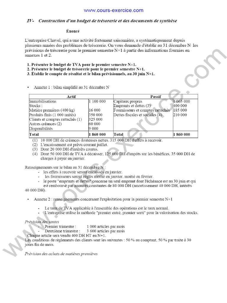 Exercice-budget-de-trésorerie-et-des-documents-de-synthèse | PDF