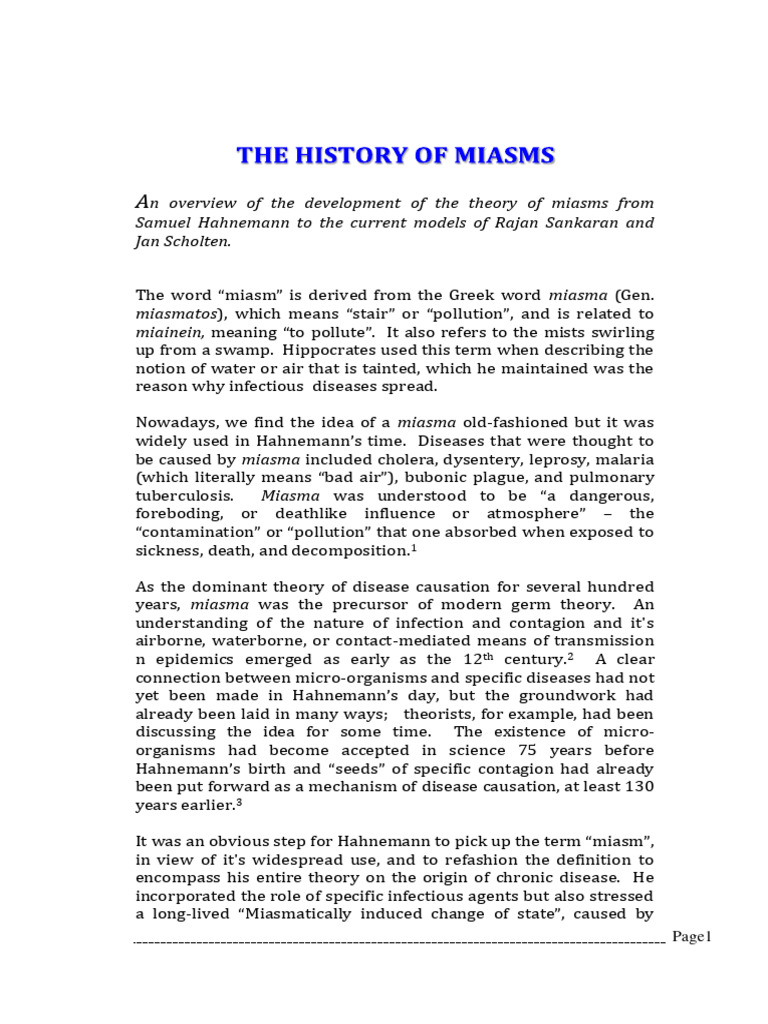 J SCHOTEN The History of Miasms 1 | PDF | Homeopathy | Infection