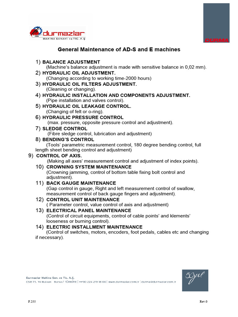 AD-S and E Machines Maintenance Guide | PDF