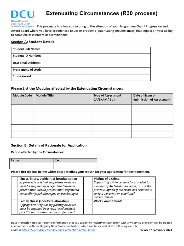 Application of Extenuating circumstances (R30 process) | PDF