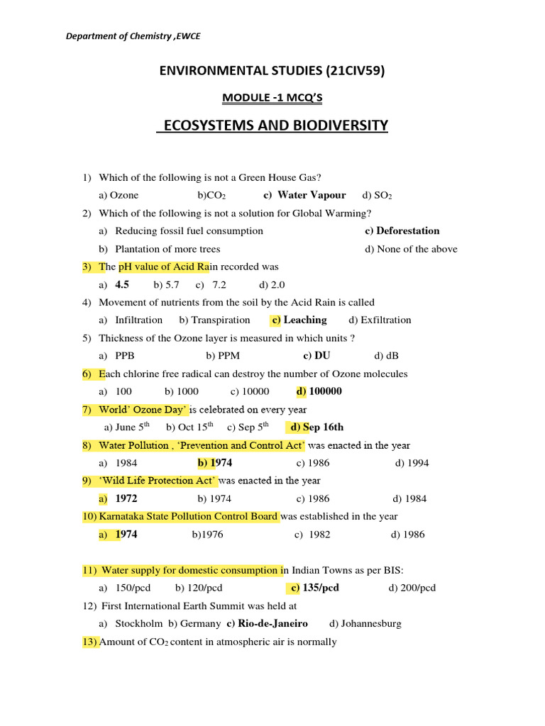 Evs M-1 MCQS | PDF | Atmosphere Of Earth | Water