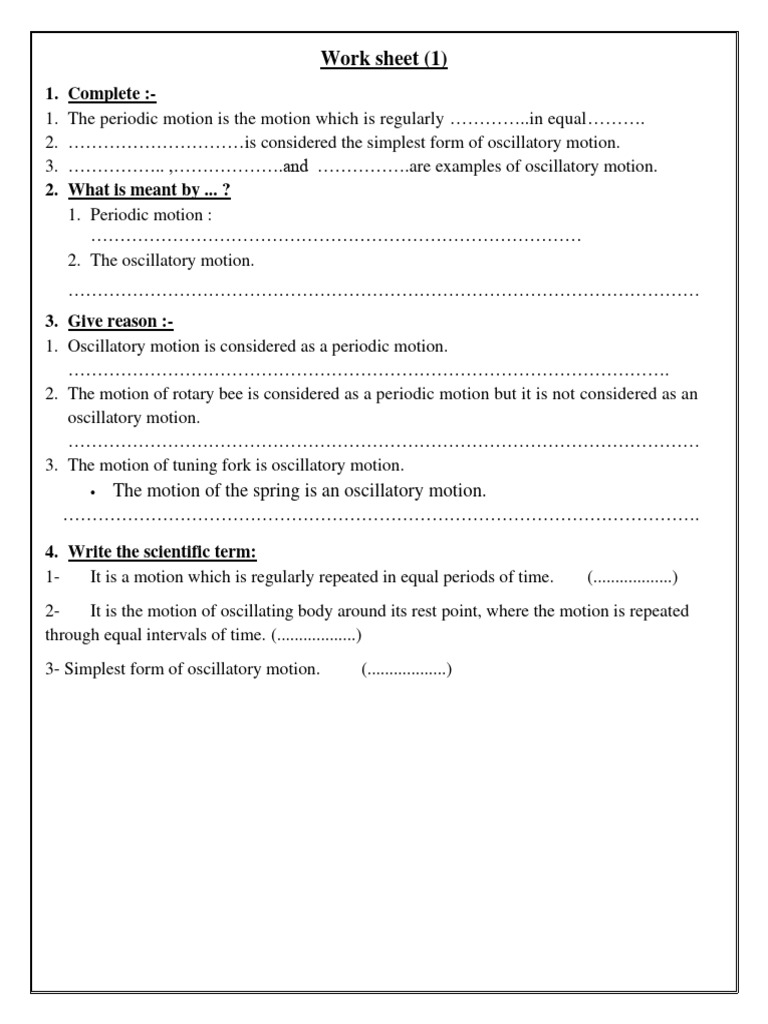 Work Sheet (1) : 1. Complete | PDF | Oscillation | Periodic Phenomena