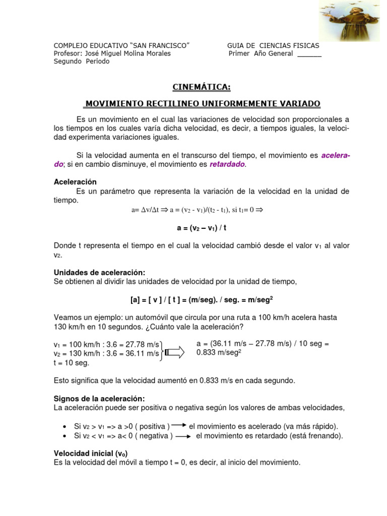 Cinemática: Movimiento Rectilineo Uniformemente Variado | PDF | Aceleración | Velocidad