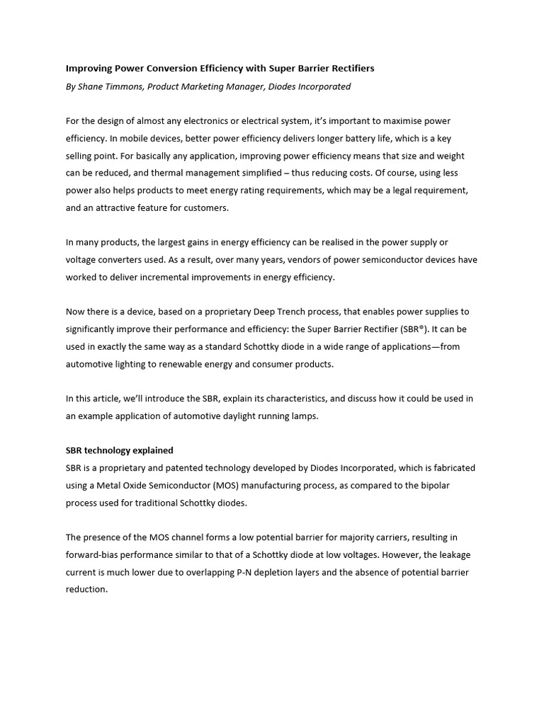 Diodes Improving Power Conversion Efficiency With Super Barrier Rectifiers | PDF | Diode | Mosfet