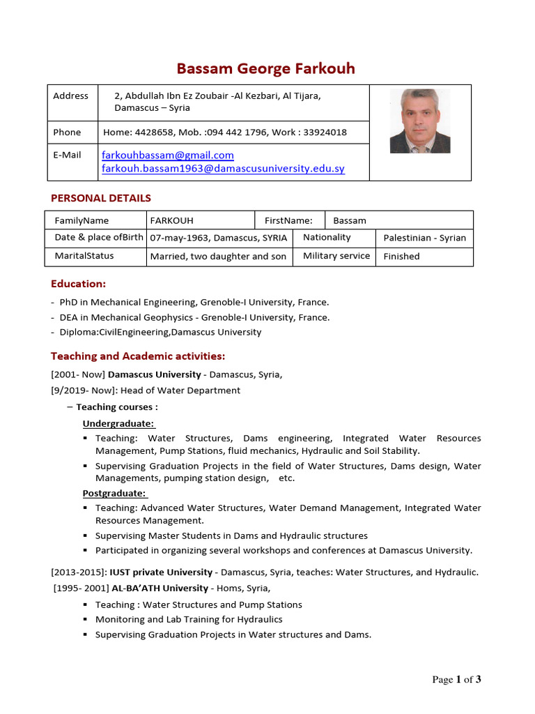 Bassam Farkouh - CV-2020 | PDF | Syria