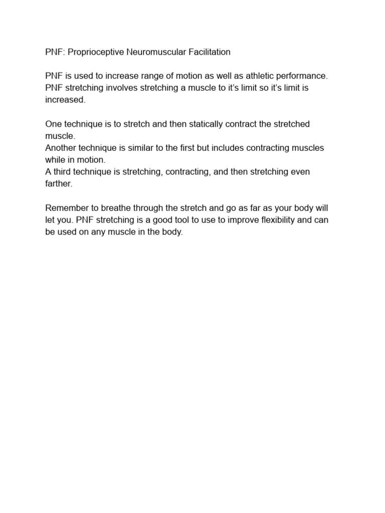 PNF Stretching Techniques Guide | PDF | Self-Improvement | Wellness
