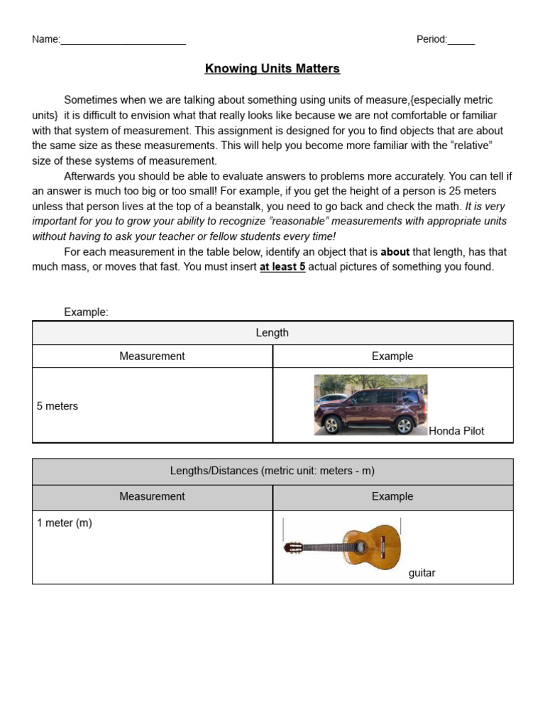 Damianides Matching Measurements Assignment v2 | PDF | Measurement | Metre