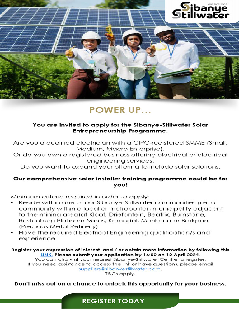 Sibanye Stillwater Solar Installer Advert April2024 | PDF | Business