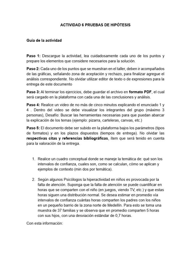 Actividad 6 Pruebas de Hipótesis | PDF | Desviación Estándar ...