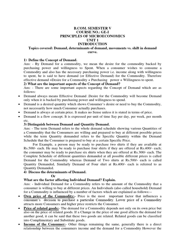 Unit 1 Introduction | PDF | Demand | Demand Curve