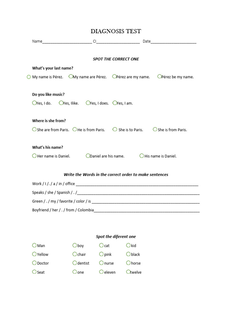 DIAGNOSIS TEST (1) | PDF