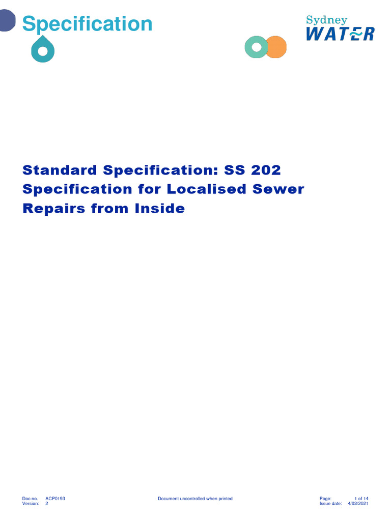 Ss 202 Specification For Localised Sewer Repairs From Inside | PDF ...