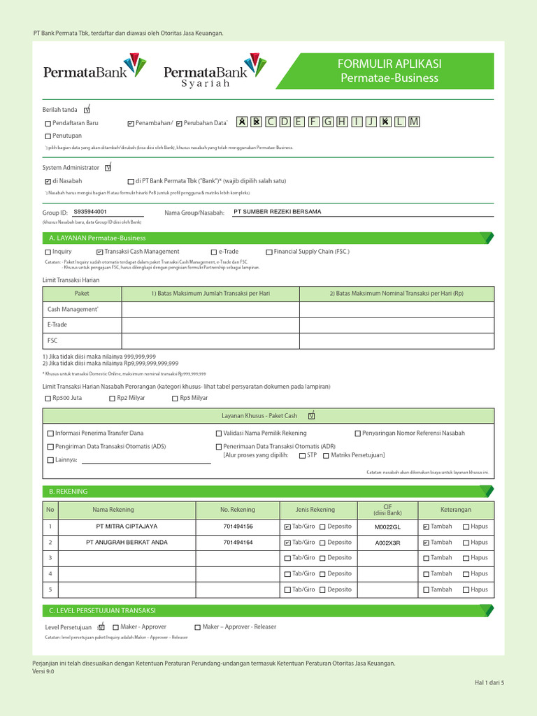 Formulir Aplikasi Permatae-Business | PDF