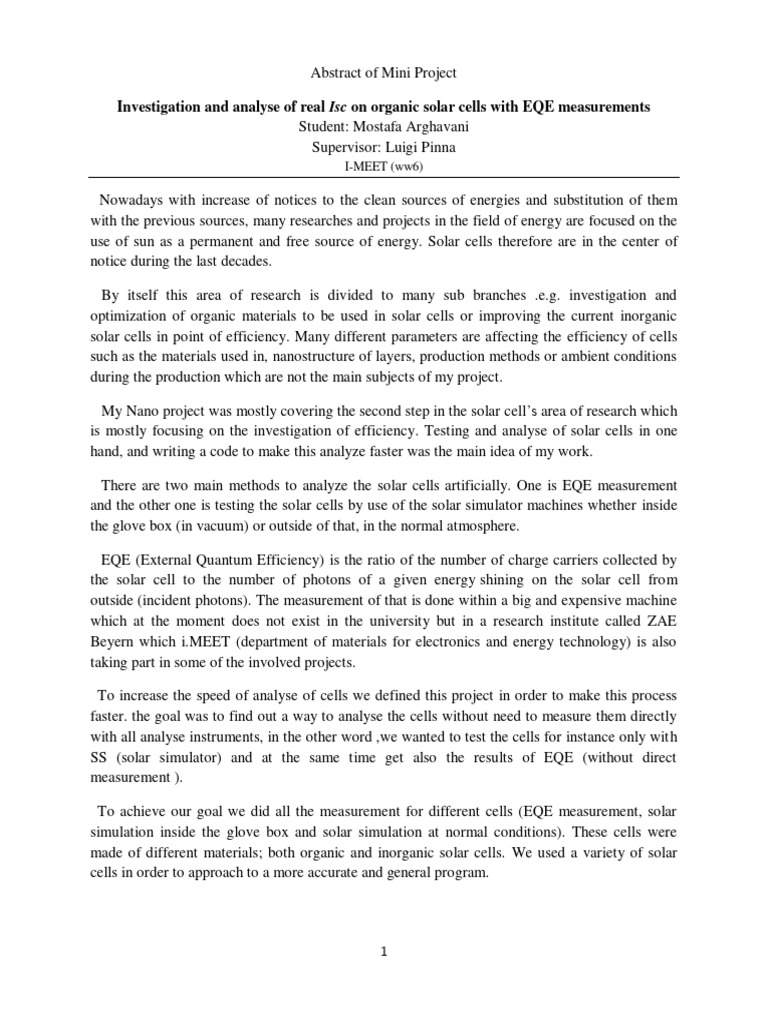 Investigation and Analyse of Real Isc On Organic Solar Cells With EQE Measurements | PDF | Solar ...