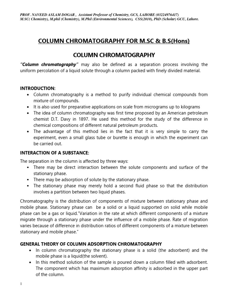 Column Chromatogra-Phy-Converted-1 | PDF | Chromatography | Adsorption