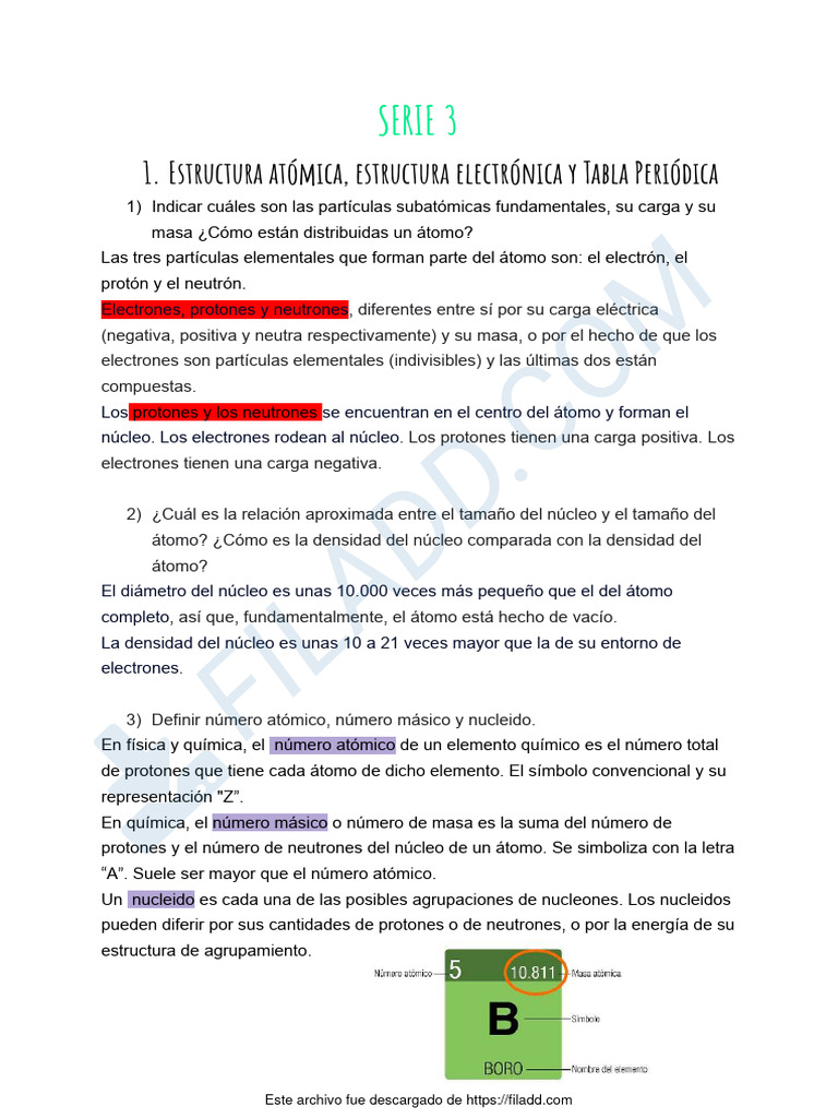 Quimica Guia de Estudio SERIE 3 | PDF | Configuración electronica | Átomos