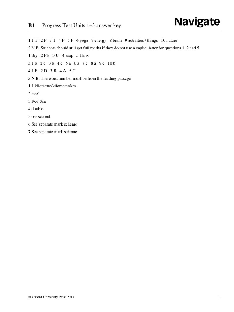 Navigate B1 Prog Test A Key | Download Free PDF | Orthography | Linguistics