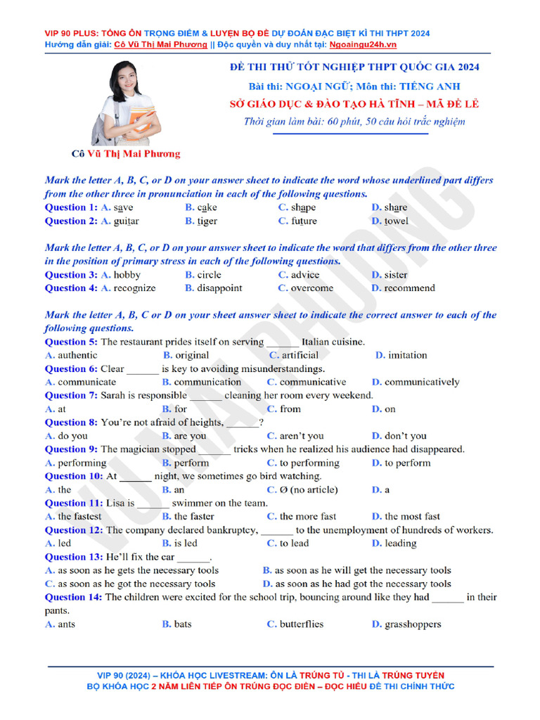 ĐỀ TIẾNG ANH THPT QG 2024 MẪU PHÁT TRIỂN | PDF