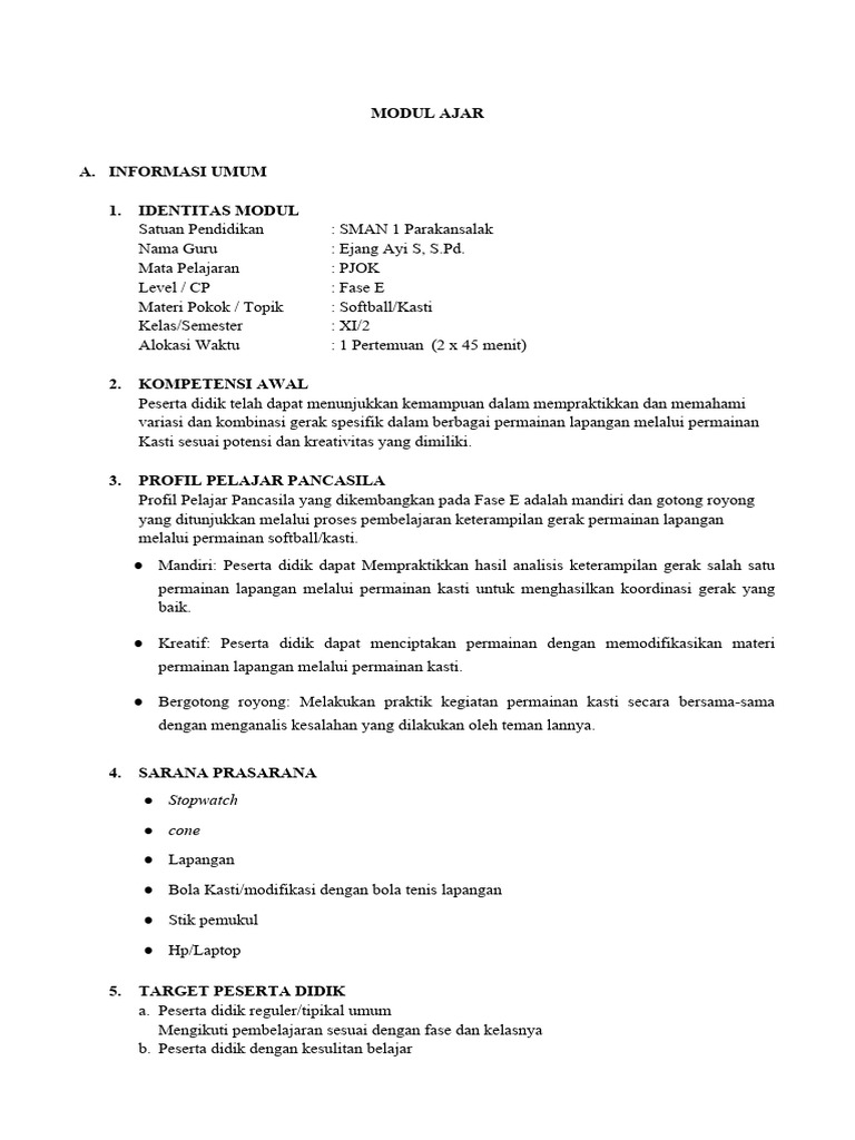 Teknik Pukulan dalam Softball Kasti | PDF
