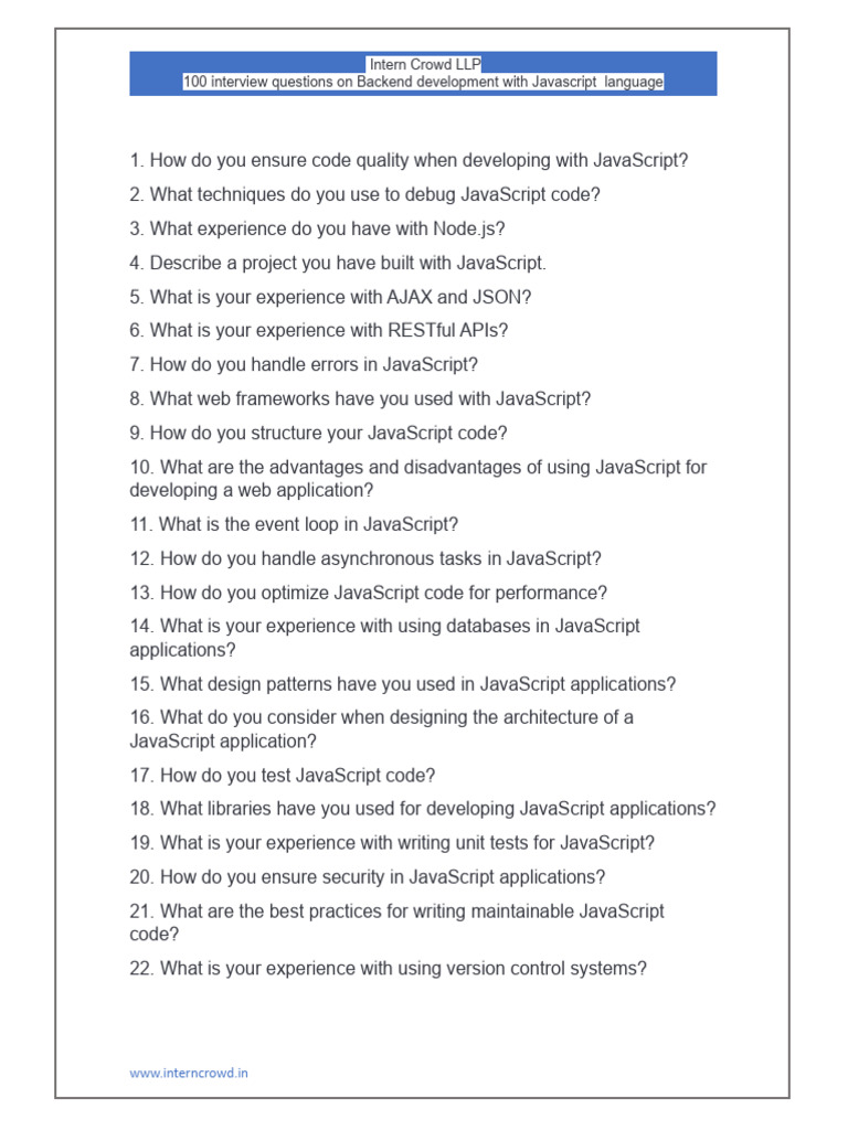 100 JavaScript Backend Interview Questions | PDF | Java Script ...
