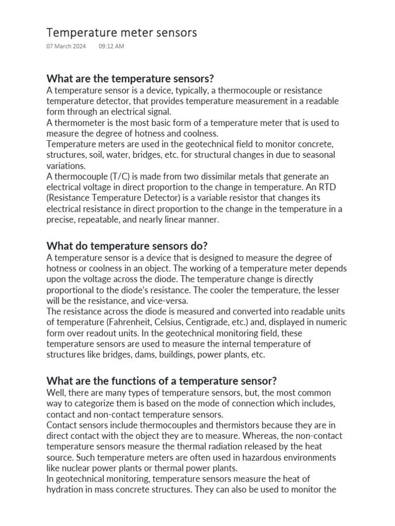 Temperature Meter Sensors | PDF | Electrical Resistance And Conductance ...