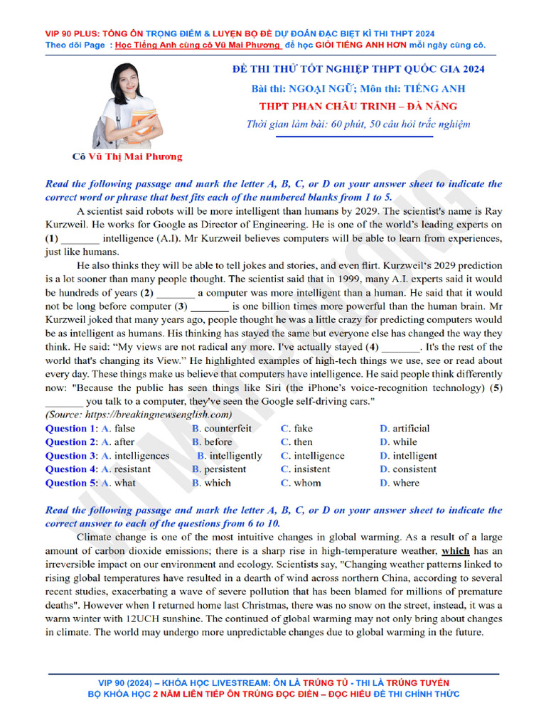 ĐỀ TIẾNG ANH THPT QG 2024 MẪU PHÁT TRIỂN | PDF