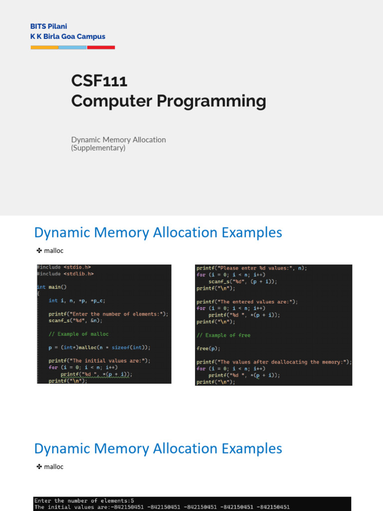 Dynamic Memory Allocation in C Programming | PDF | Pointer (Computer ...