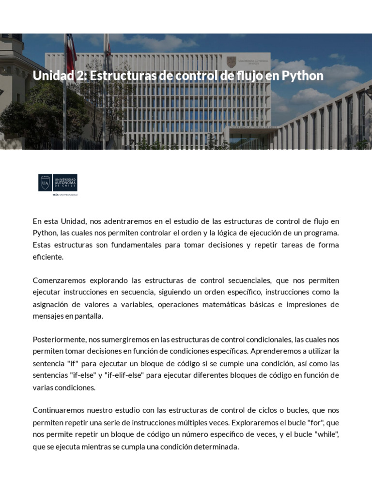 Unidad 2 Estructuras de Control de Flujo en Python | Descargar gratis PDF | Flujo de control ...