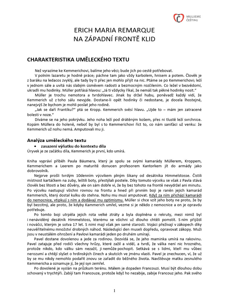 Erich Maria Remarque Na Zapadni Fronte Klid | PDF
