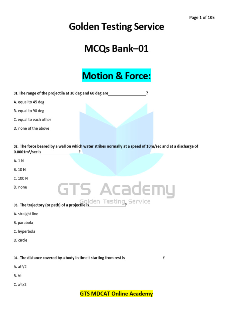 GTS Academy PakMCQs Physics | PDF | Waves | Force