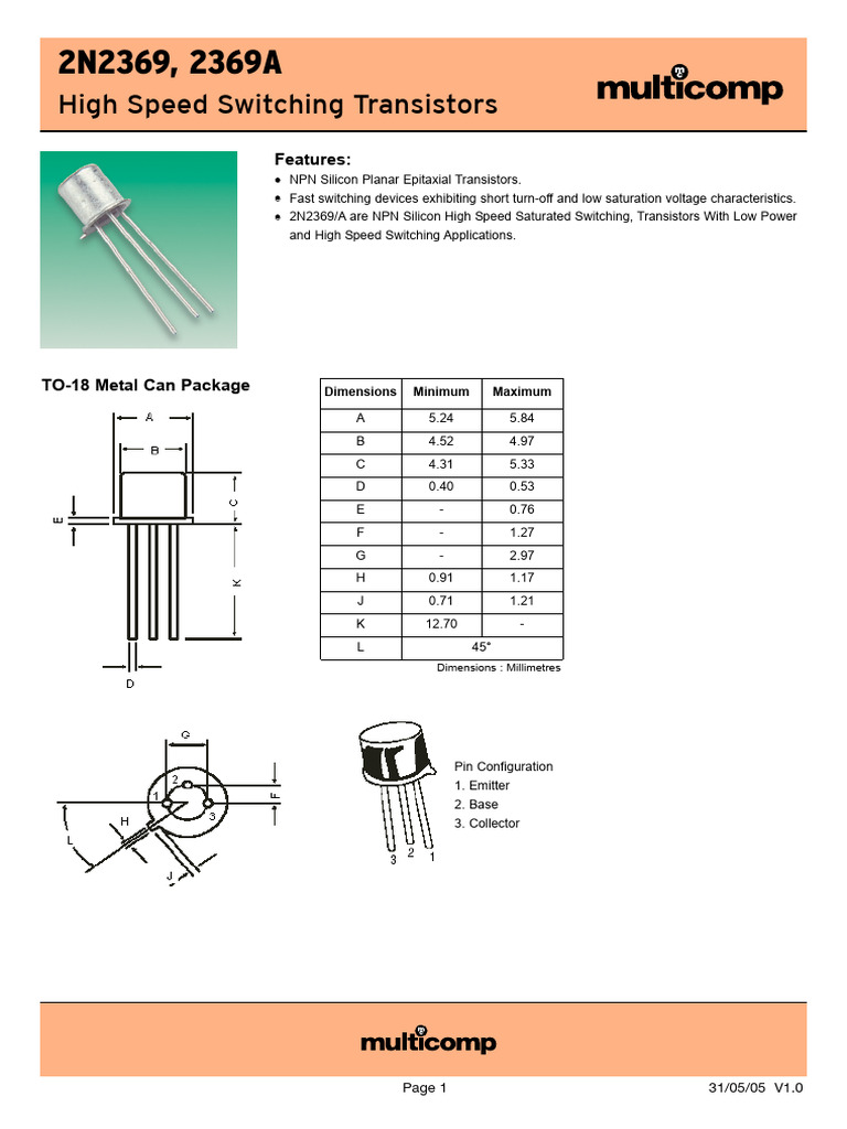 High Speed Switching Transistors: Features | PDF | Bipolar Junction ...