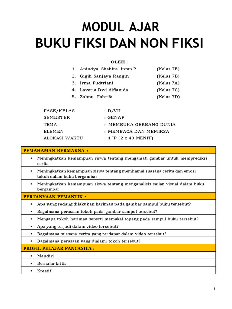 Modul Ajar Buku Fiksi dan Non Fiksi | PDF