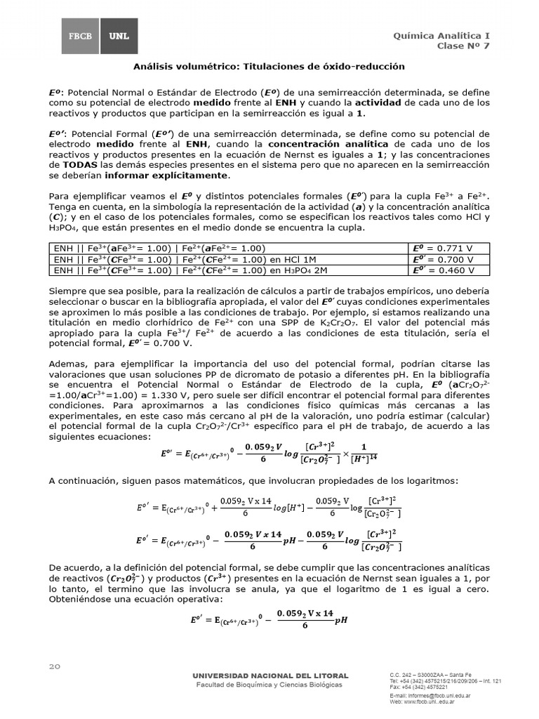Potenciales de Electrodo y Ejercicios Redox | PDF | Valoración | Química
