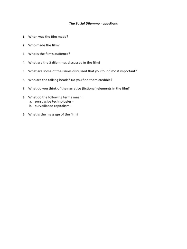 The Social Dilemma Discussion Guide | PDF