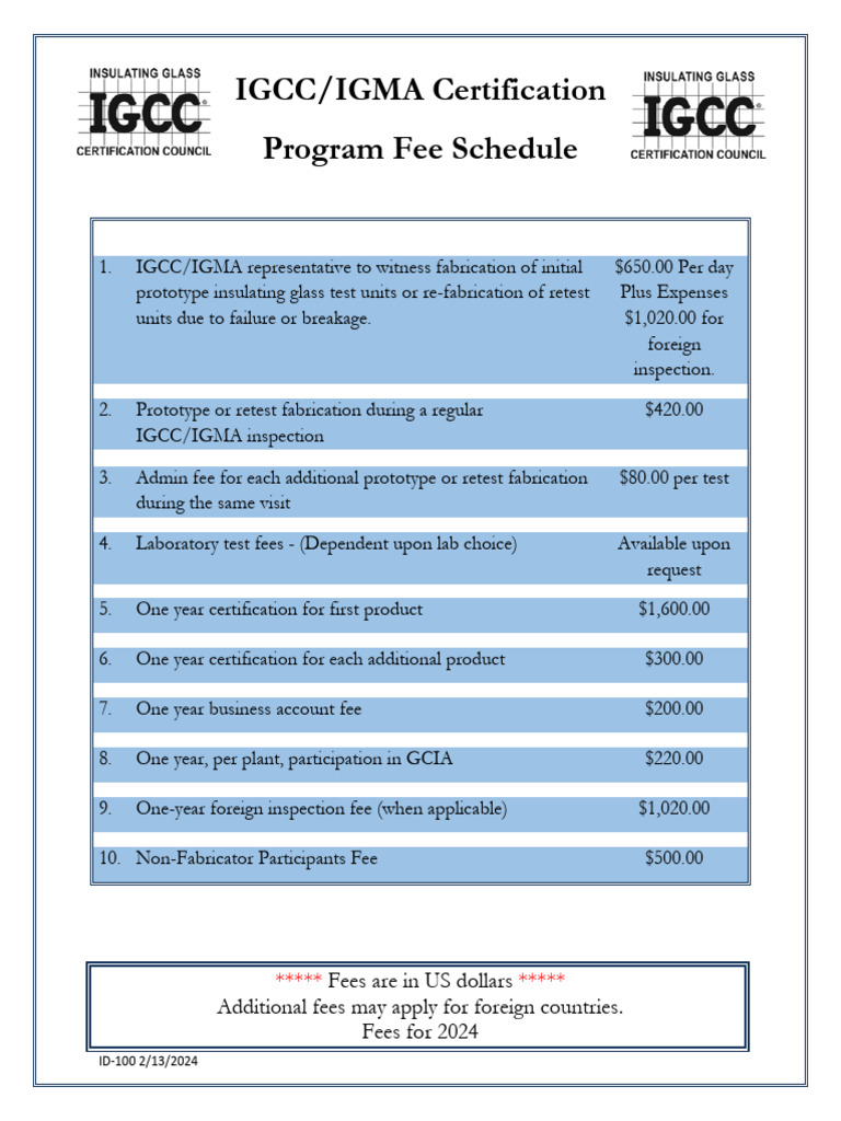 IGCC/IGMA Certification Program Fee Schedule | PDF | Business