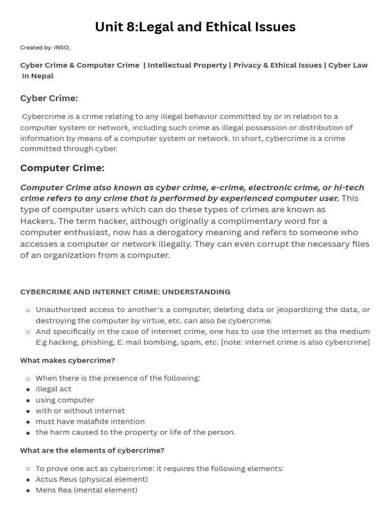 Unit 8 Legal Ethical Issues Infor SecurityBIT5th | PDF | Cybercrime ...