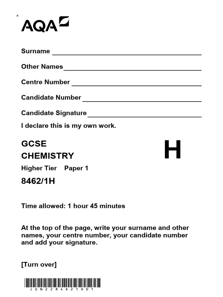 Aqa 84621H QP Mqp18a4 Jun22 | PDF | Magnesium | Acid