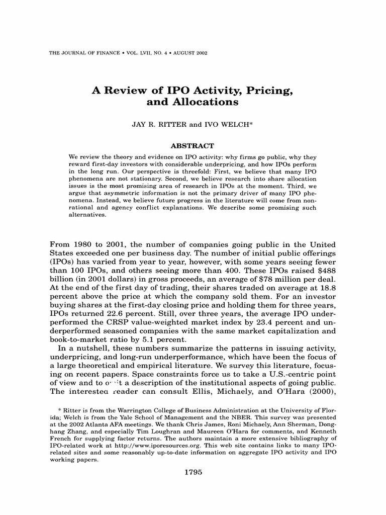 A Review of IPO Activity Pricing and Allocations | PDF | Initial Public ...