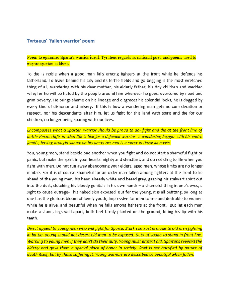 Tyrtaeus Fallen Warrior Poem | PDF | Sparta