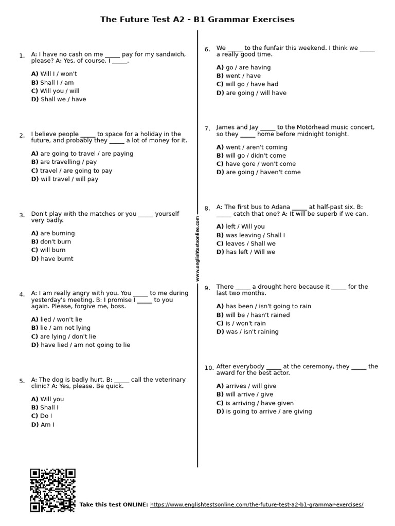 468 - The Future Test A2 b1 Grammar Exercises | PDF