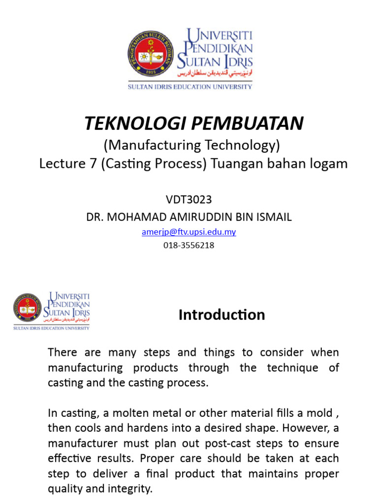 TEKNOLOGI PEMBUATAN Lec 7 | PDF | Casting | Building Engineering