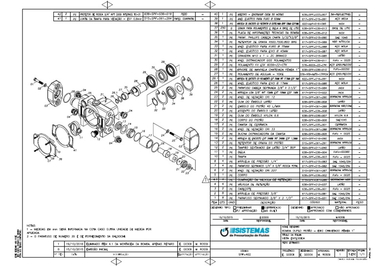 Vista explodida - Bomba de Pistão - SPF-402 - REV1 | PDF